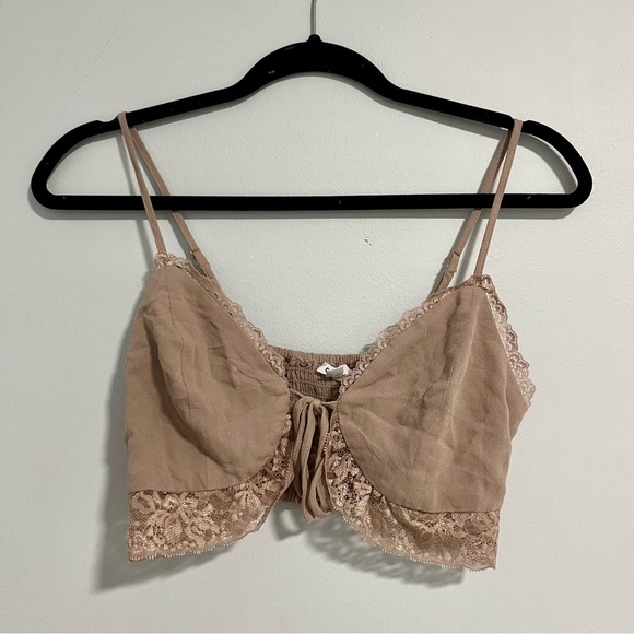 Garage | Tops | Garage Light Brown Lacy Tie Front Cropped Cami Top ...